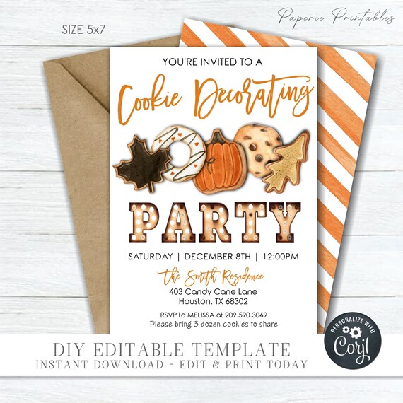 EDITABLE Fall Cookie Decorating Party Invitation Autumn - Etsy