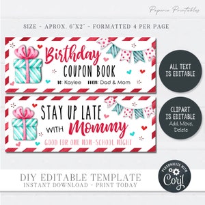 Editable Kids Birthday Coupon Book: Printable Birthday Gift (edit With ...