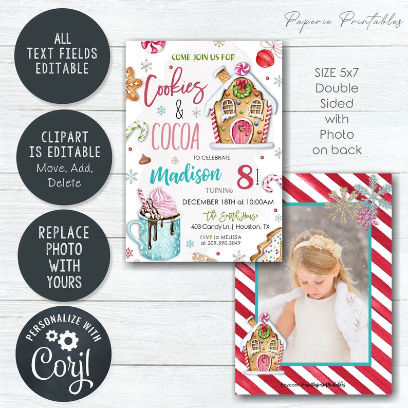 EDITABLE Cookies & Cocoa Birthday Invitation Christmas | Etsy