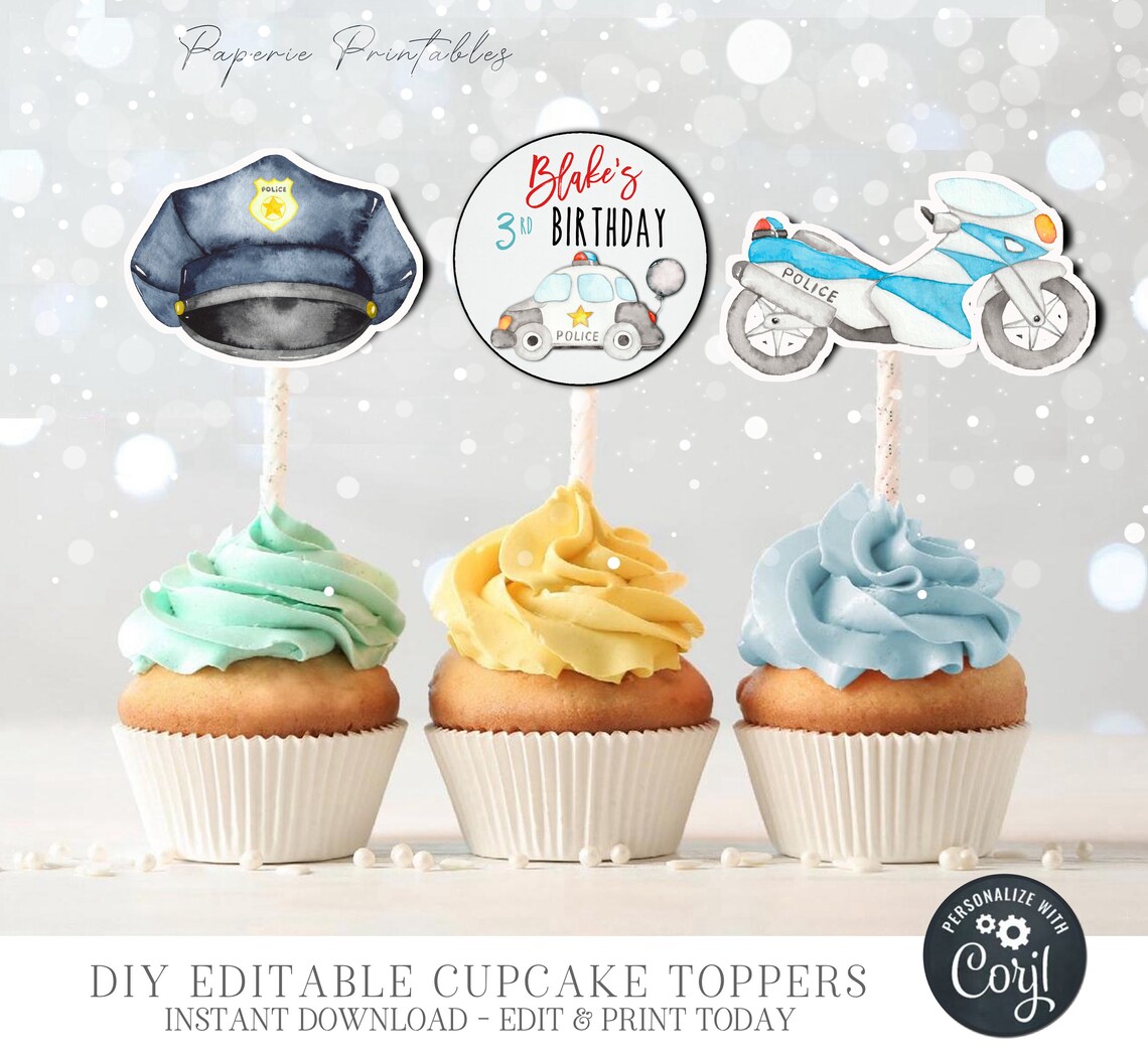 EDITABLE Police Birthday Cupcake Toppers Police Birthday - Etsy