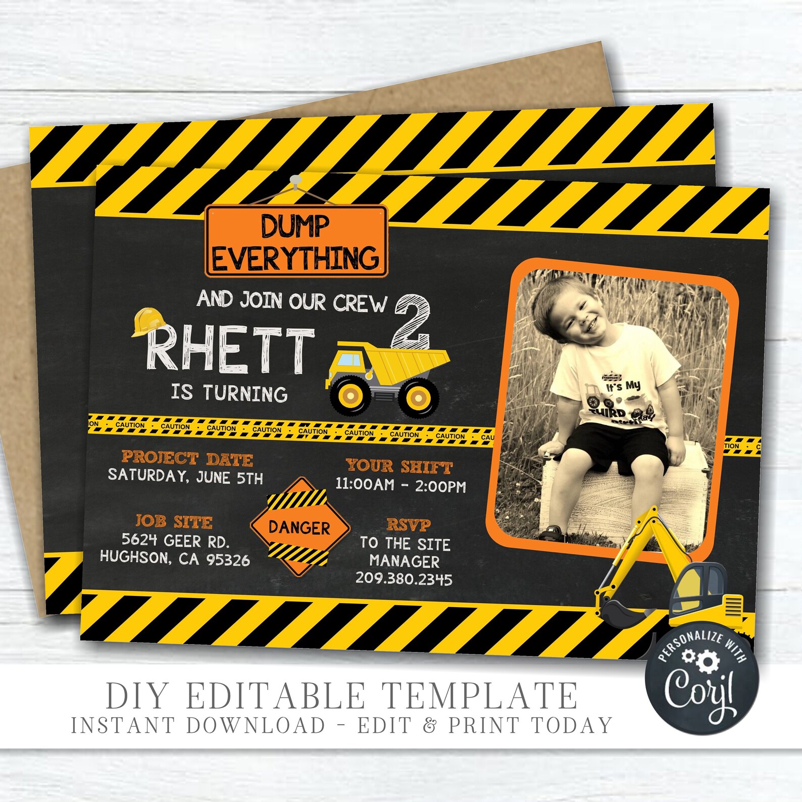 EDITABLE Construction Birthday Party Invitation Construction | Etsy