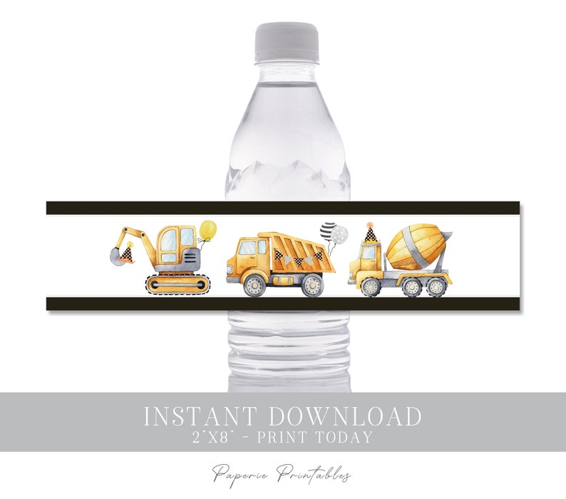 Construction Party Water Bottle Labels Construction Party - Etsy