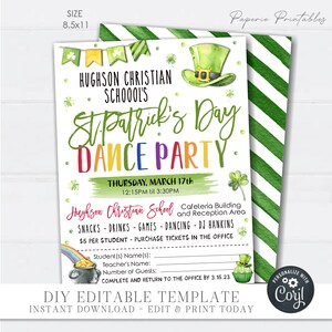 Editable St. Patrick's Day School Dance Flyer (digital Download) - Etsy