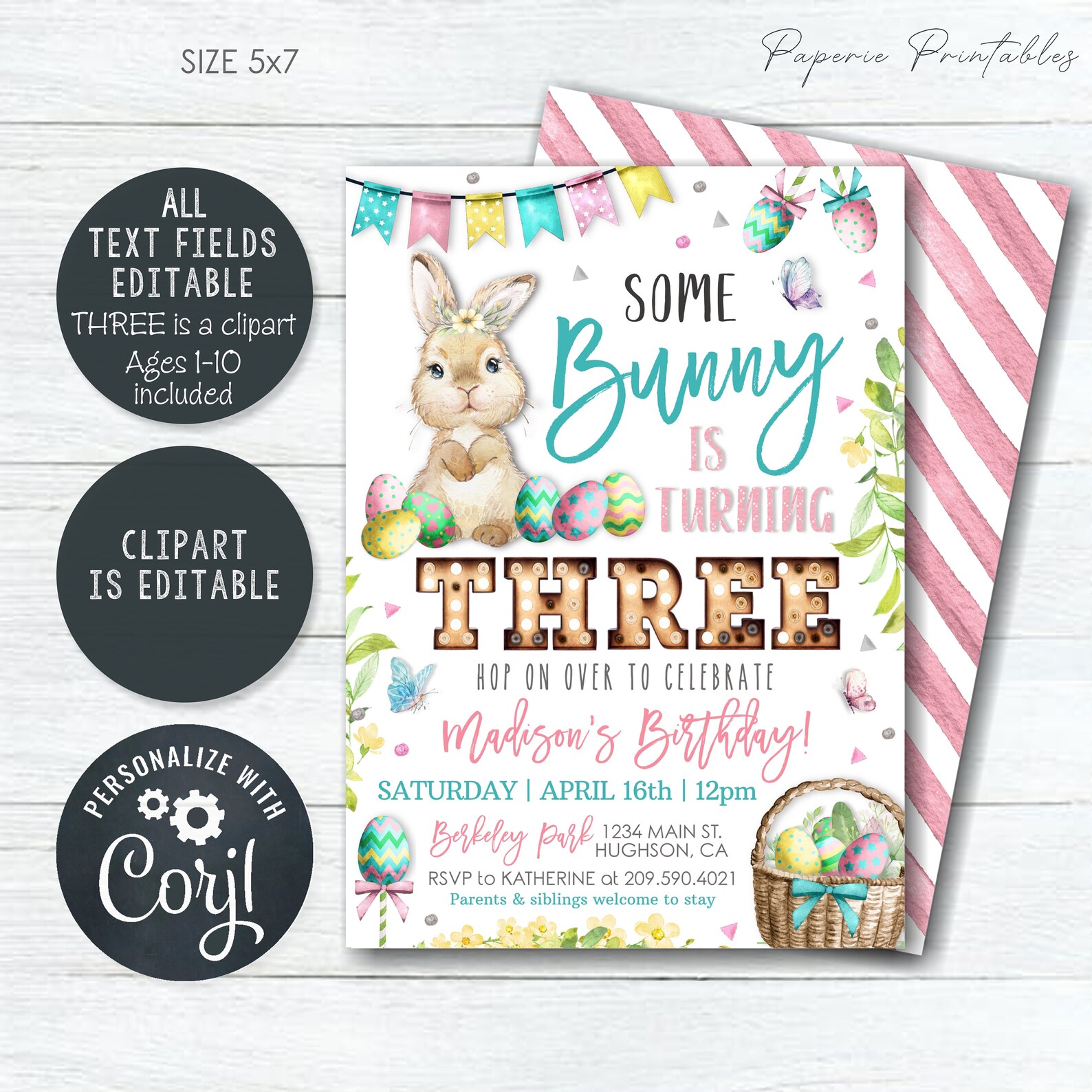 EDITABLE Easter Birthday Party Invitation Some Bunny Birthday | Etsy