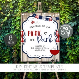 EDITABLE Picnic at the Park Welcome Sign, BBQ Party Decorations ...