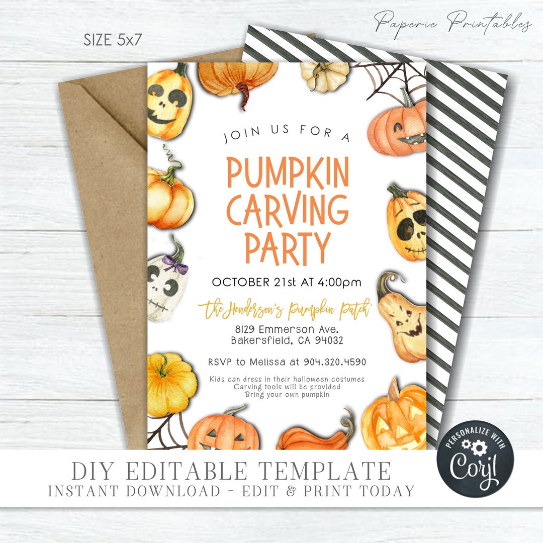 EDITABLE Pumpkin Carving Invitation, Halloween Pumpkin Carving ...