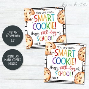 EDITABLE You Are One SMART Cookie 100 Days of Schoo Tag, 100 Days of ...