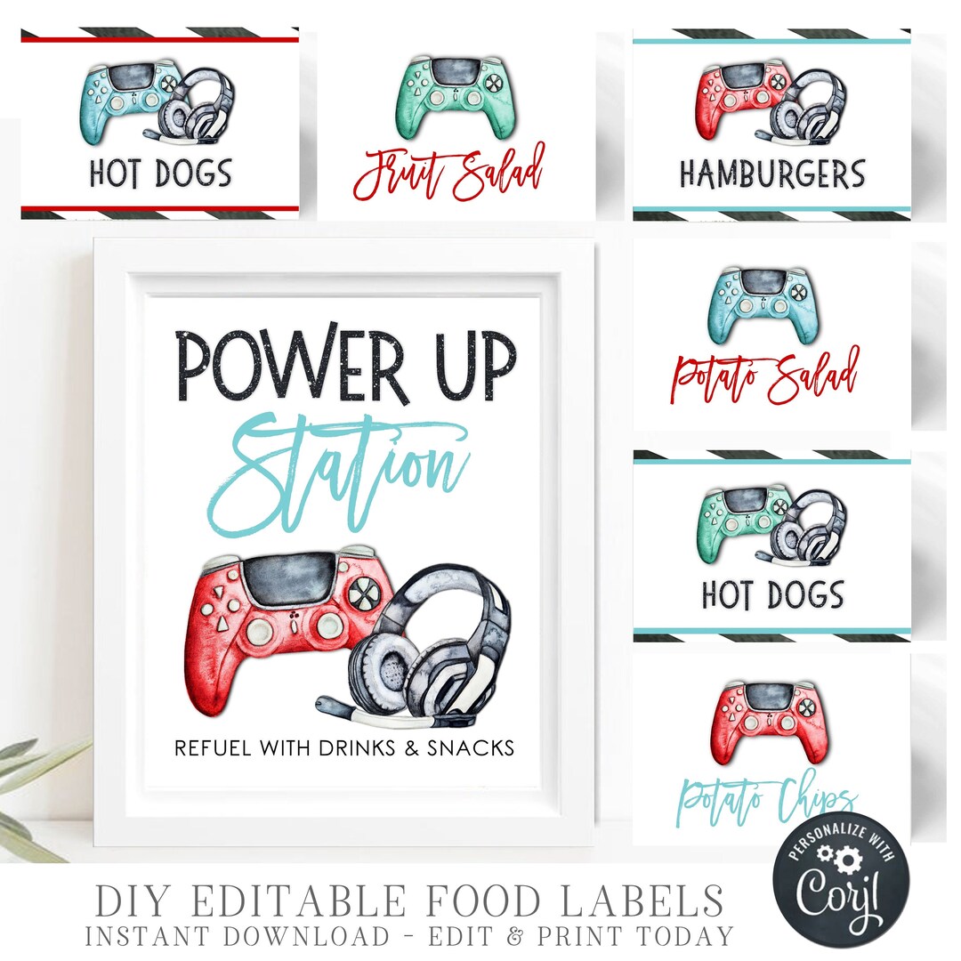 EDITABLE Video Game Party Food Label Tent Cards, Video Game Label ...