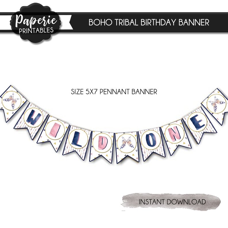 Boho Tribal Wild One Banner Bohemian Pennant Banner Wild - Etsy