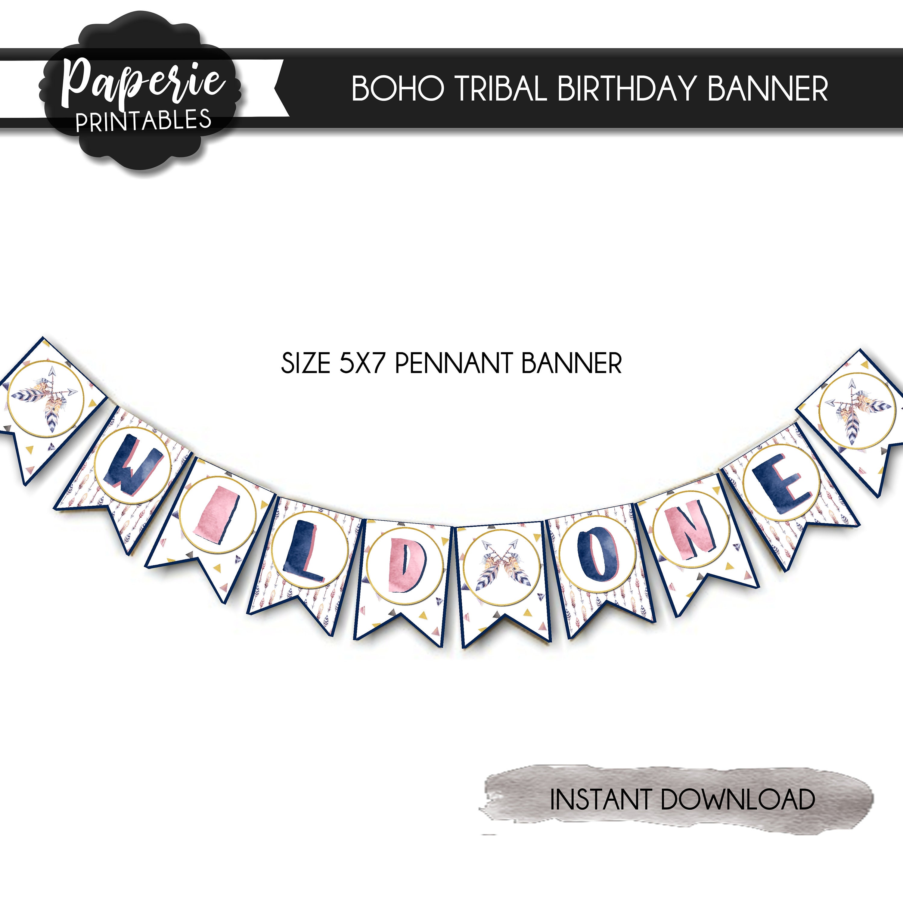 Boho Tribal Wild One Banner Bohemian Pennant Banner Wild - Etsy