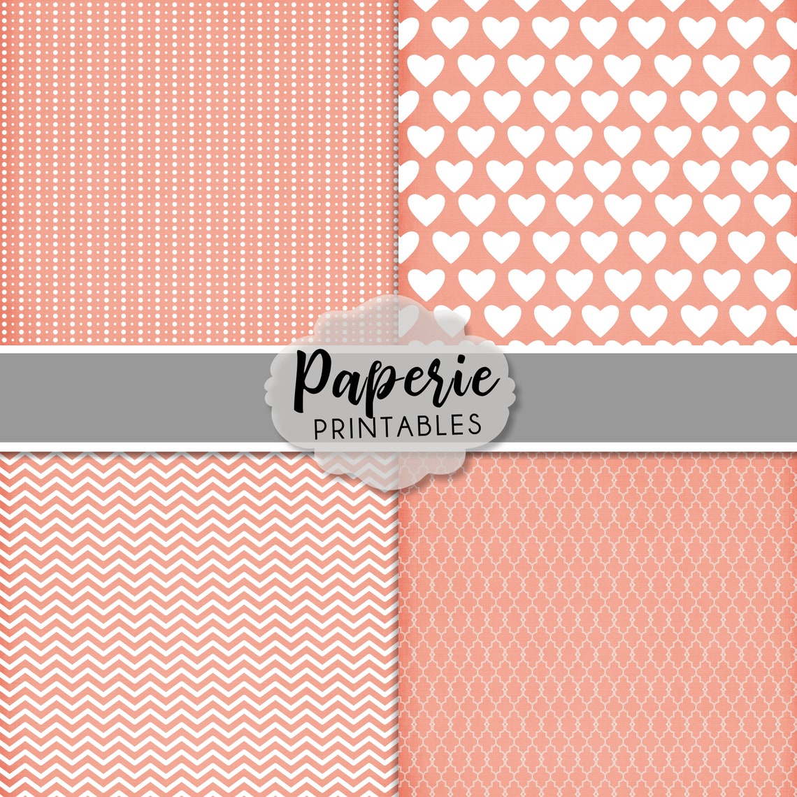 Peach & White Pattern Digital Paper 12x12 Digital | Etsy