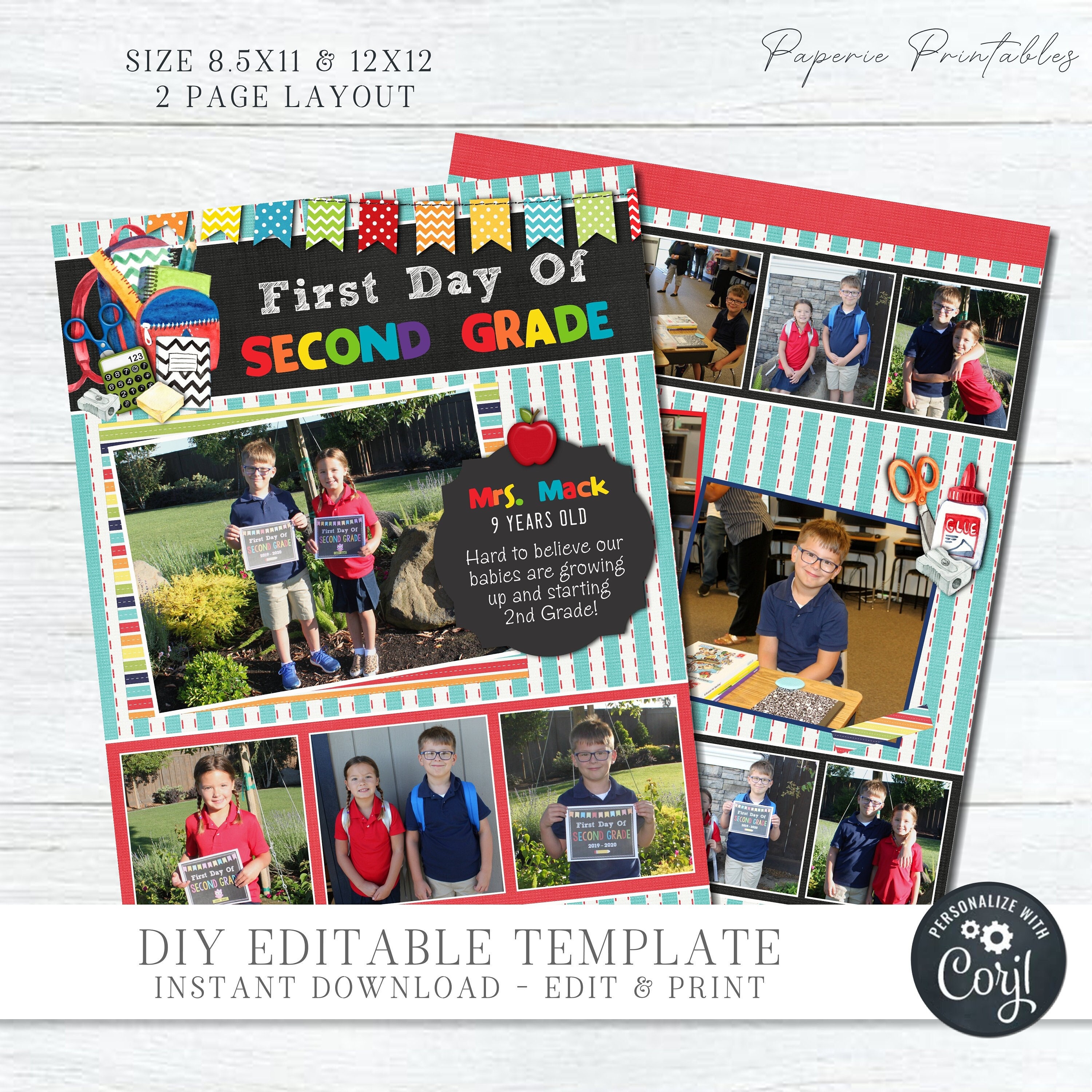 Editable First Day of School Scrapbook Pages (digital Download) - Etsy