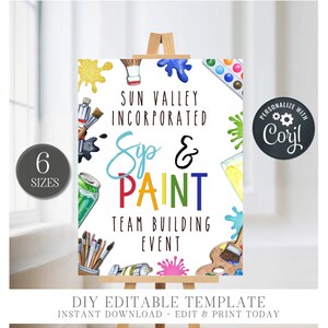 Editable Sip & Paint Party Sign, Welcome Poster, Sip and Paint Welcome ...