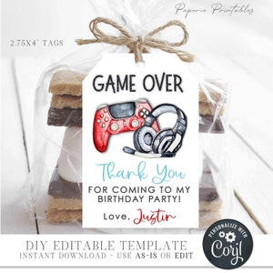 Editable Gaming Party Favor Tags: Video Game Birthday Thank You Tags ...