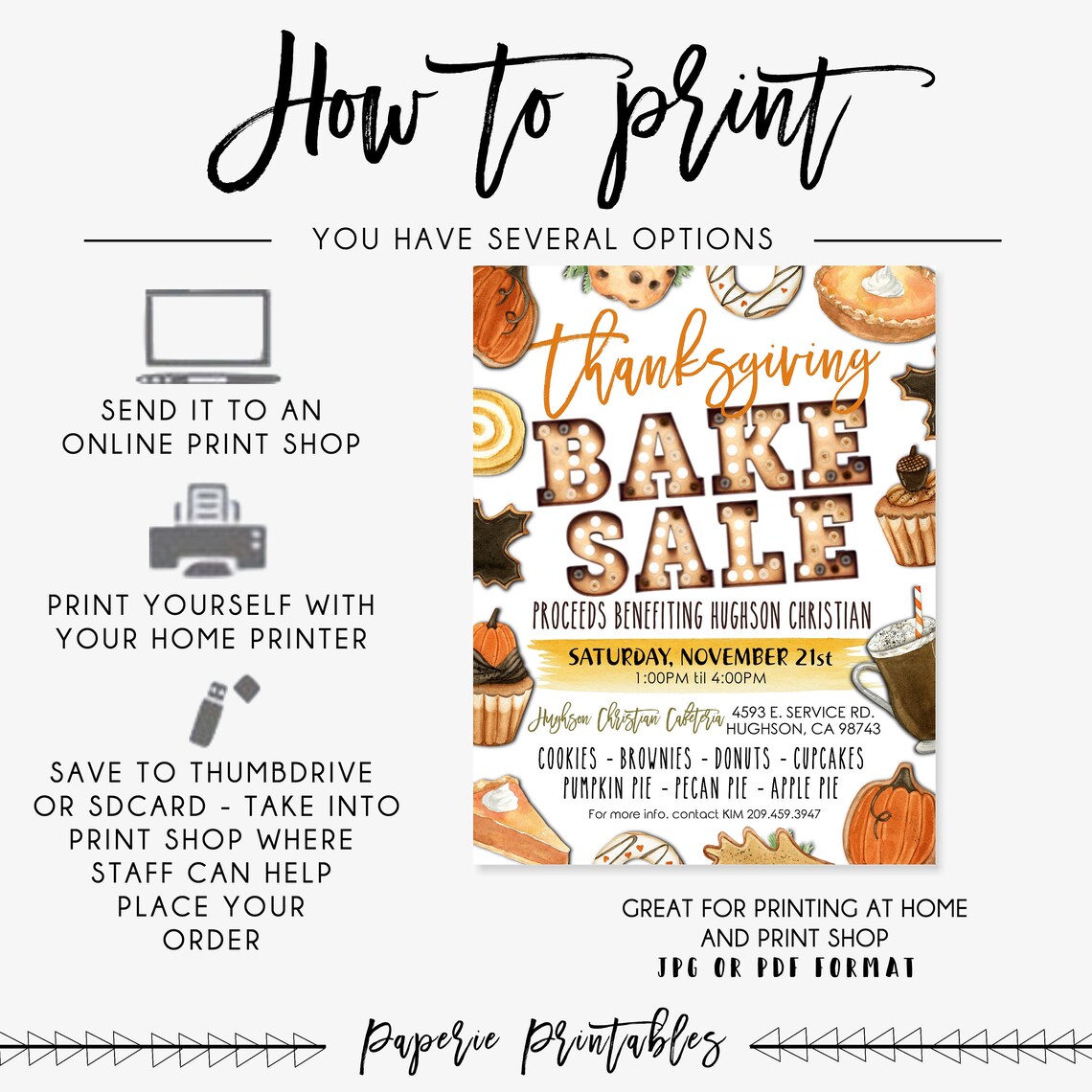 EDITABLE Thanksgiving Bake Sale Flyer Fall School Bake Sale - Etsy