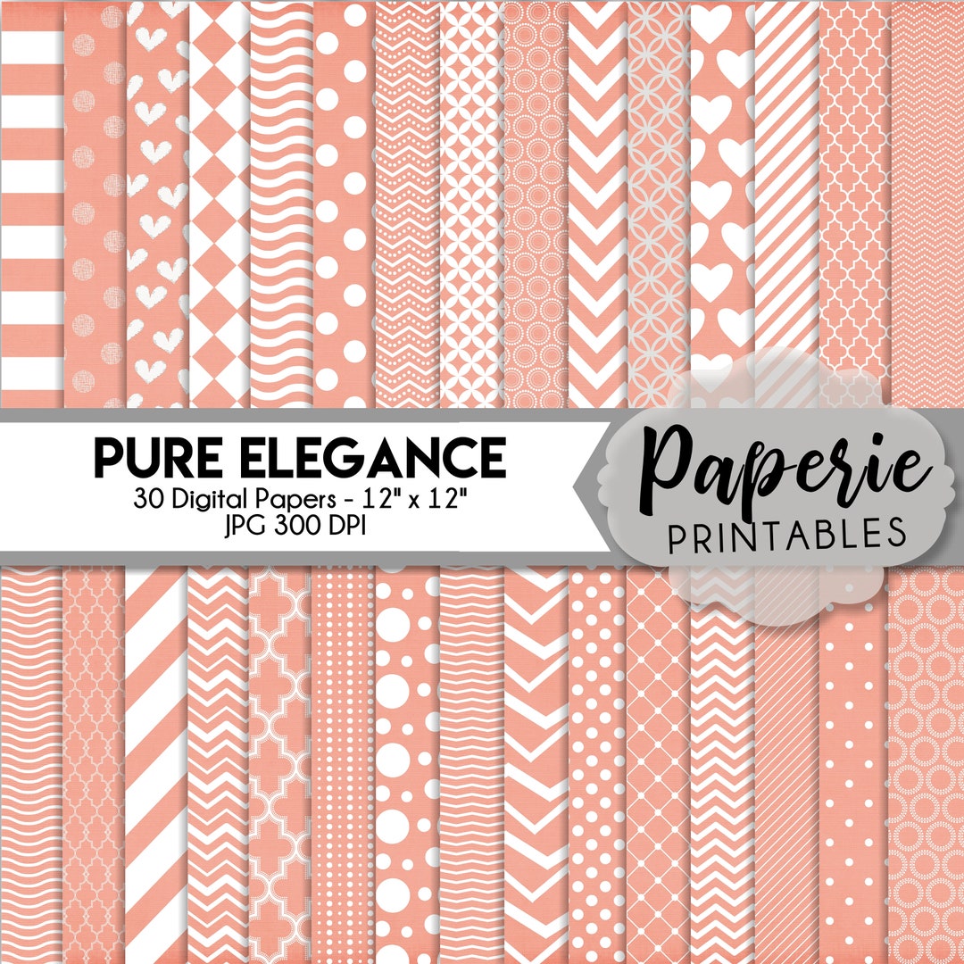 Peach & White Pattern Digital Paper - 12x12 Digital Scrapbooking Paper ...