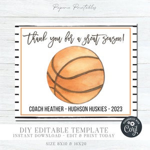 Editable Basketball Coach Gift Printable: Team Appreciation (DIY Corjl ...
