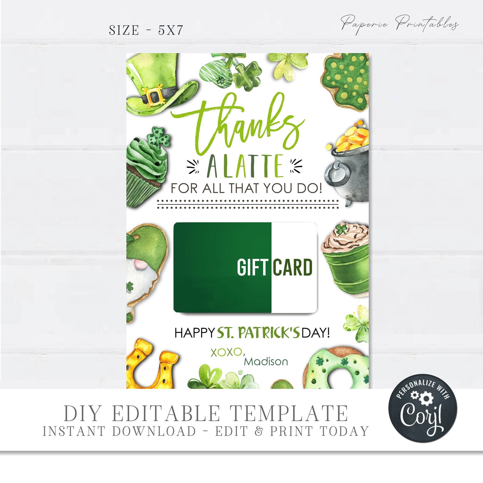 EDITABLE St. Patrick's Day Teacher Gift Card Holder St. | Etsy