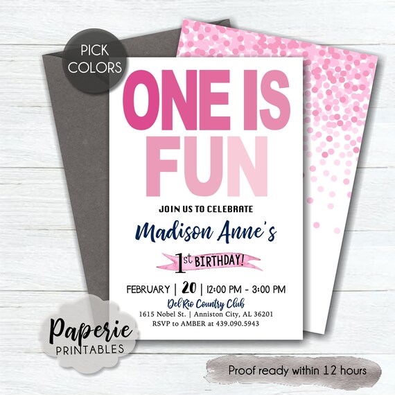Ombre One is FUN Birthday Party Invitation 1st Birthday | Etsy