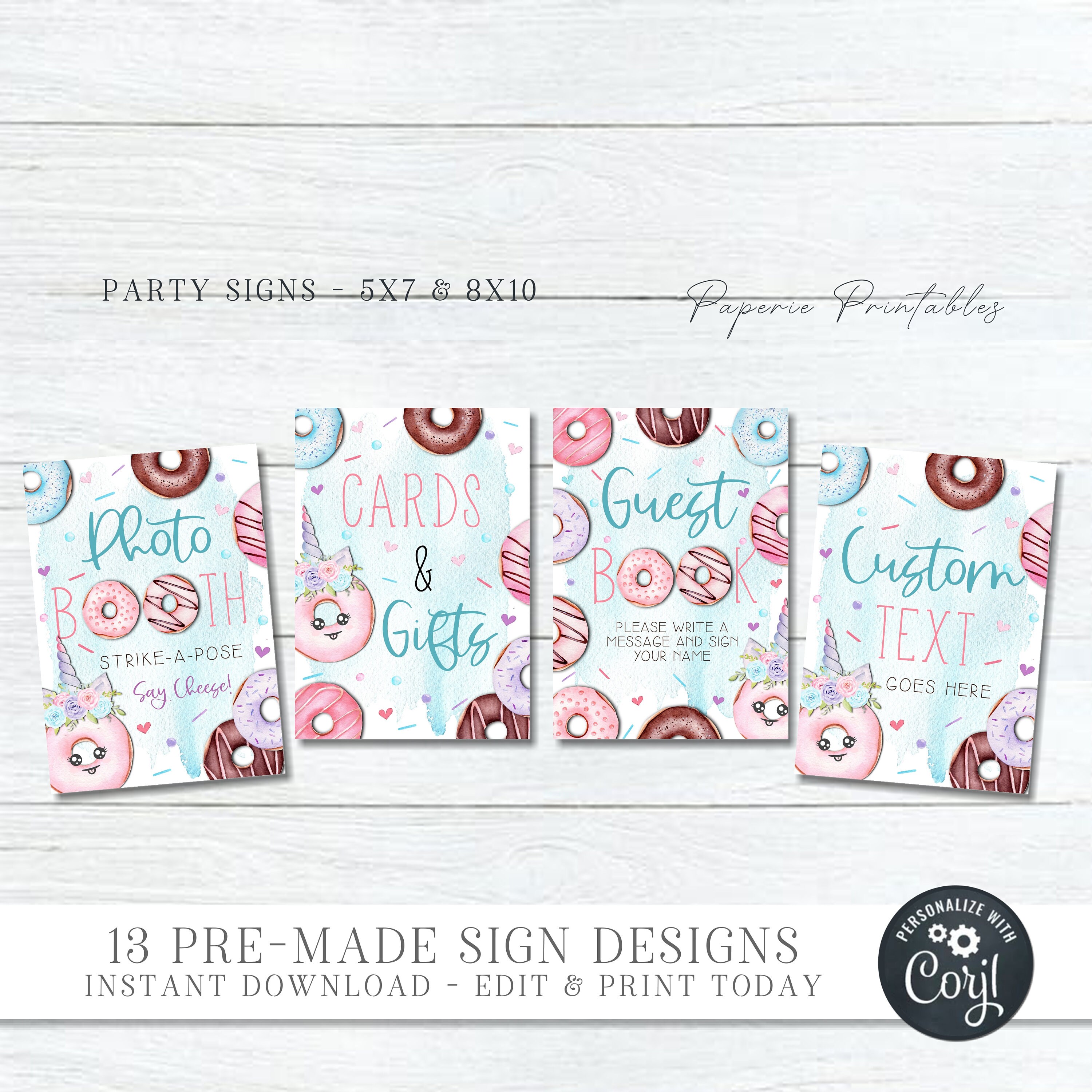 Editable Donut Birthday Party Signs: Welcome, Custom Text (DIY Digital ...