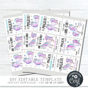EDITABLE Unicorn Valentine Cards, Kid Valentine Cards, School Valentine ...