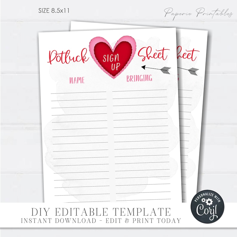 Editable Valentine's Day Potluck Sign up Sheet Potluck - Etsy