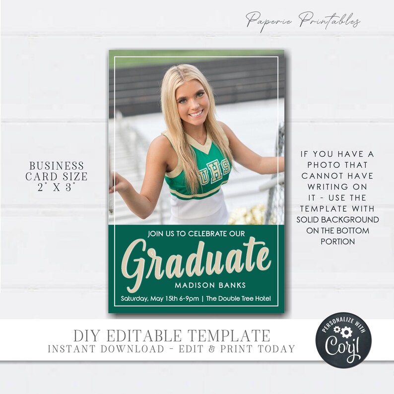 Editable Graduation Party Business Cards: Photo Template (digital ...