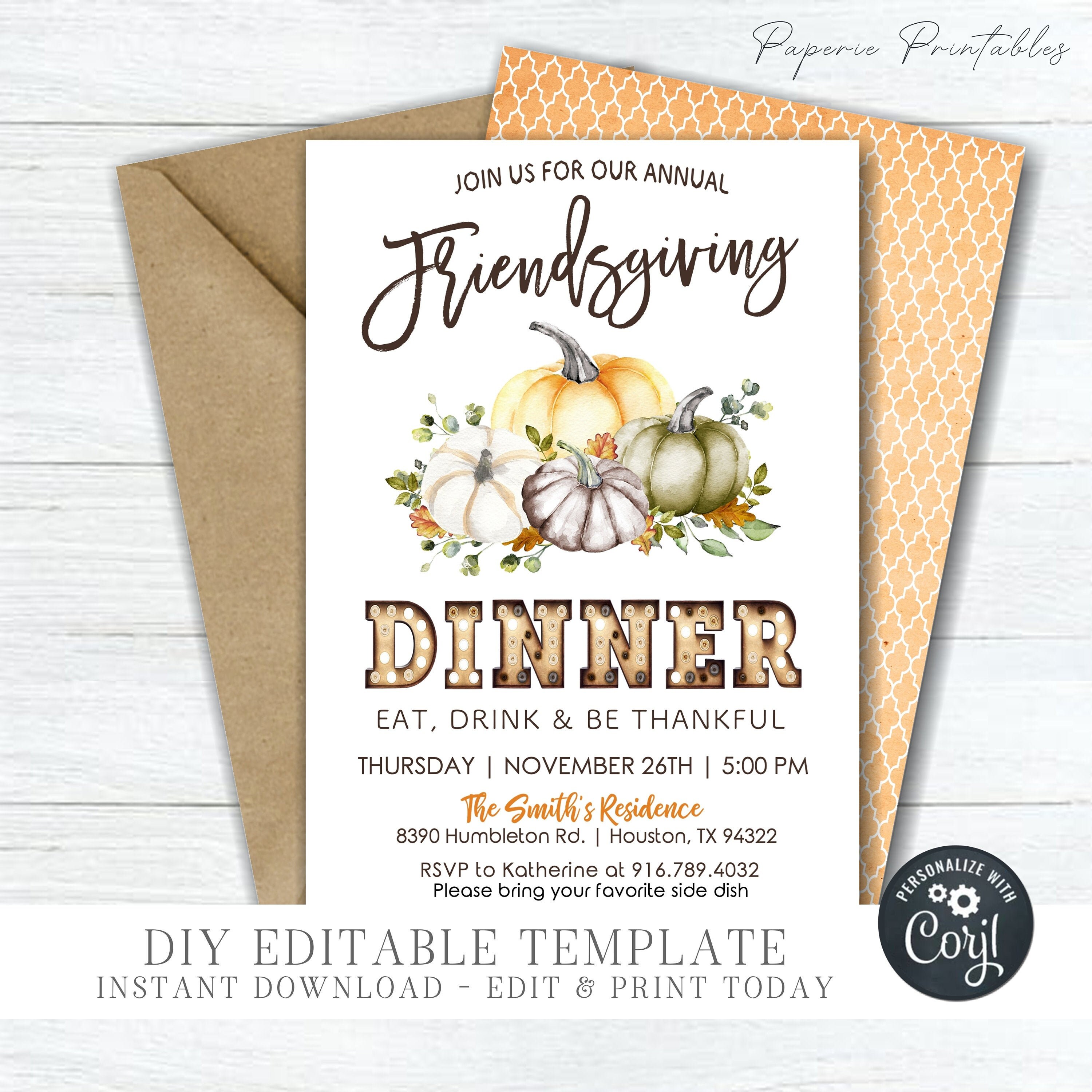 EDITABLE Thanksgiving Party Template Friendsgiving Dinner - Etsy