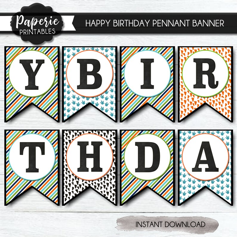 Boy Dinosaur Happy Birthday Banner Dinosaur Pennant Banner - Etsy
