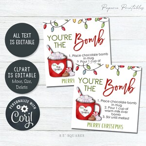 Editable Christmas You're the Bomb Gift Tag, Christmas Hot Chocolate ...