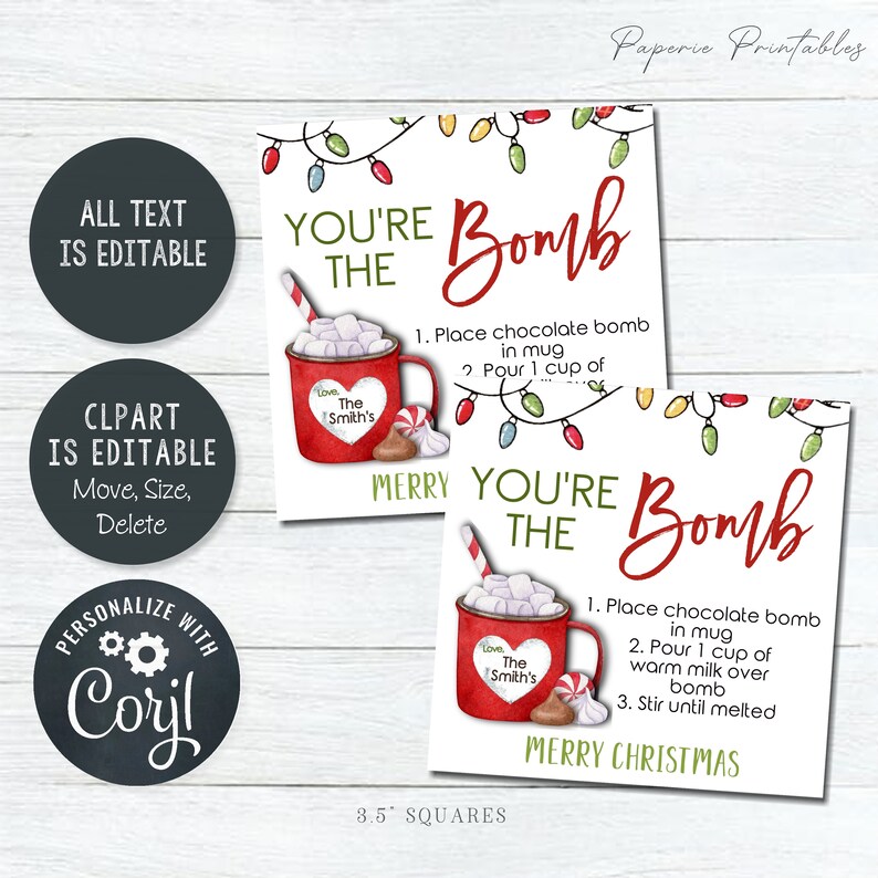 Editable Christmas You're the Bomb Gift Tag Christmas Hot | Etsy
