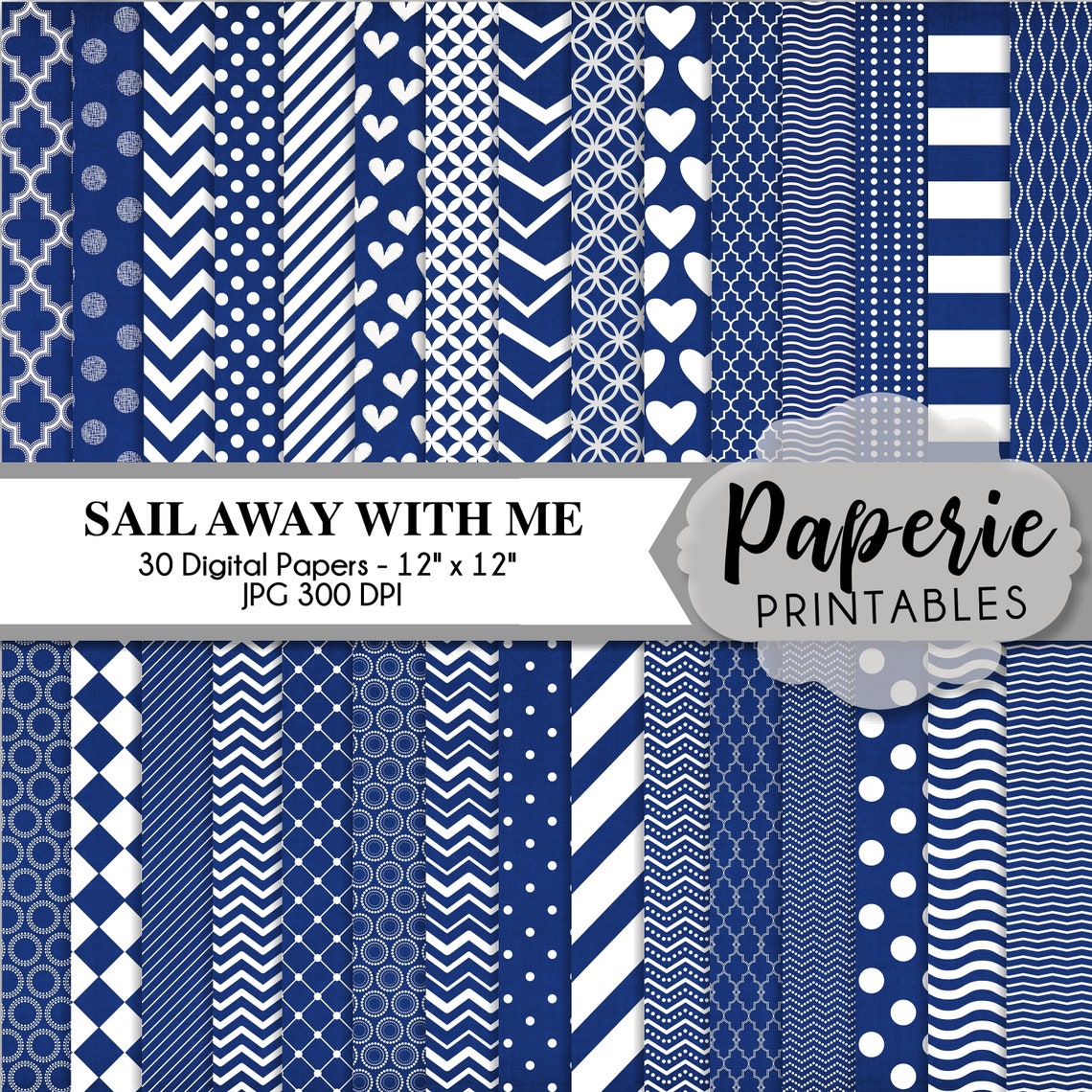 Cobalt Blue & White Digital Paper: 12x12 Scrapbook Patterns (digital ...