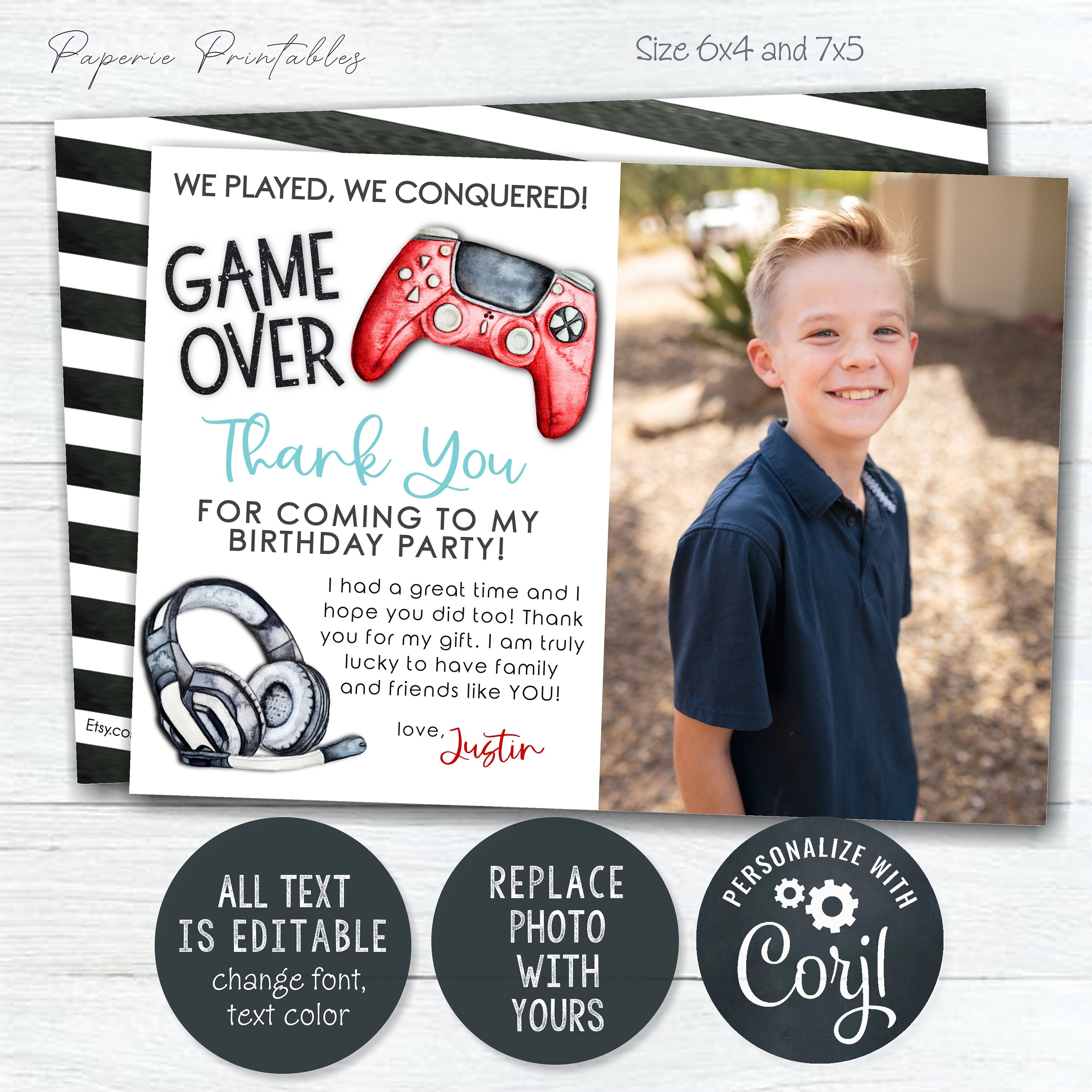 Editable Gaming Birthday Thank You Card (DIY Printable) #BP155 - Etsy ...