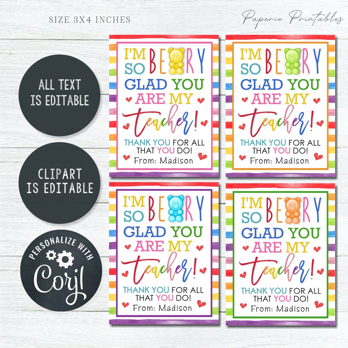 Editable Gummy Bear Teacher Appreciation Gift Tag (digital Download) - Etsy