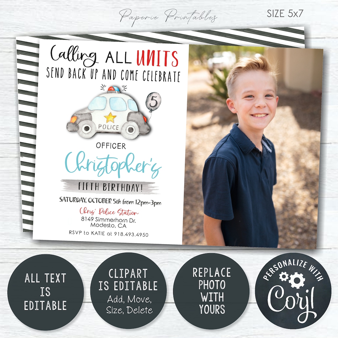 EDITABLE Siblings Police Birthday Invitation Police Party - Etsy