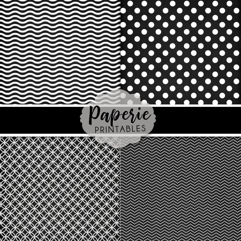 Black & White Pattern Digital Paper - 12x12 Digital Scrapbooking Paper ...
