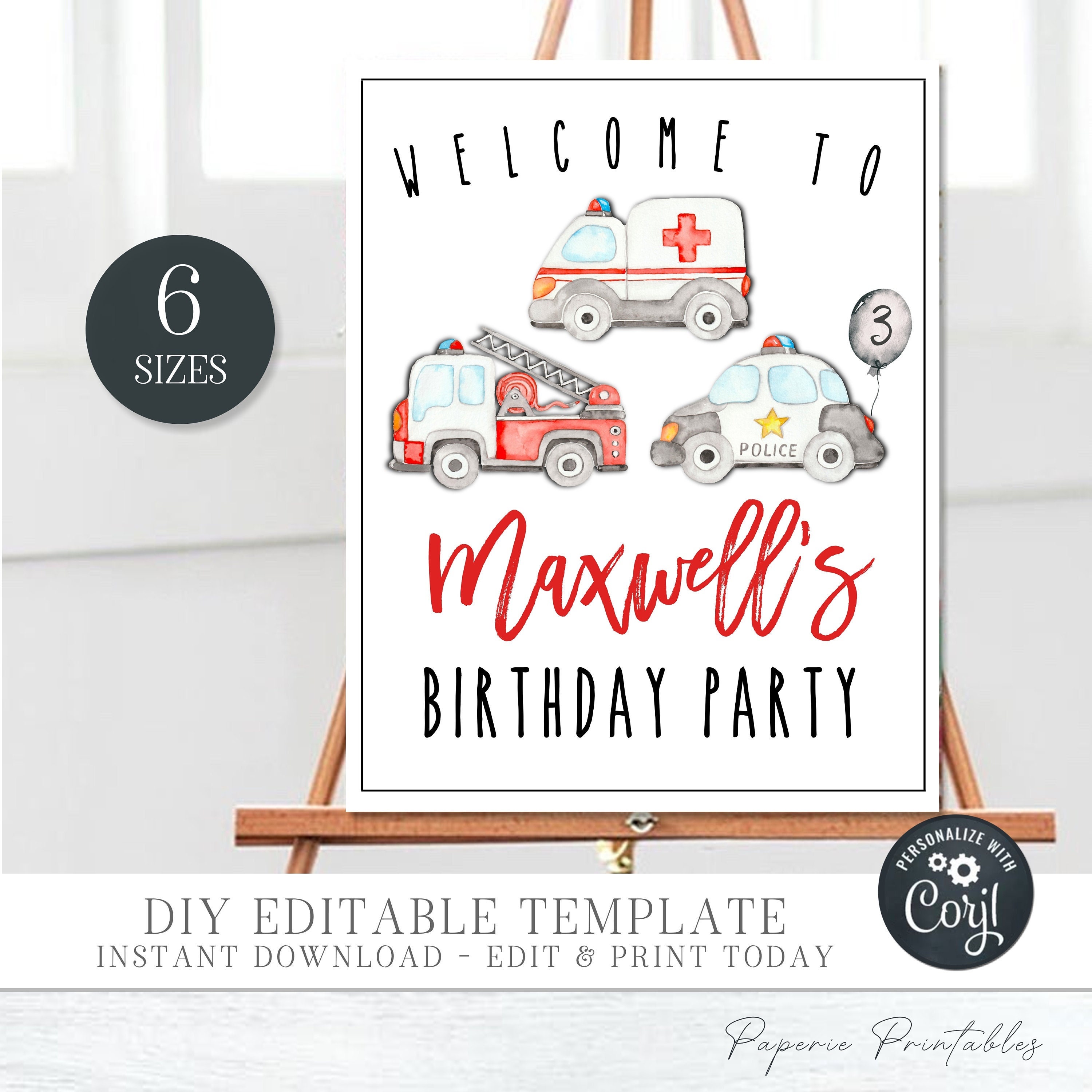 Editable First Responders Birthday Party Welcome Sign First - Etsy