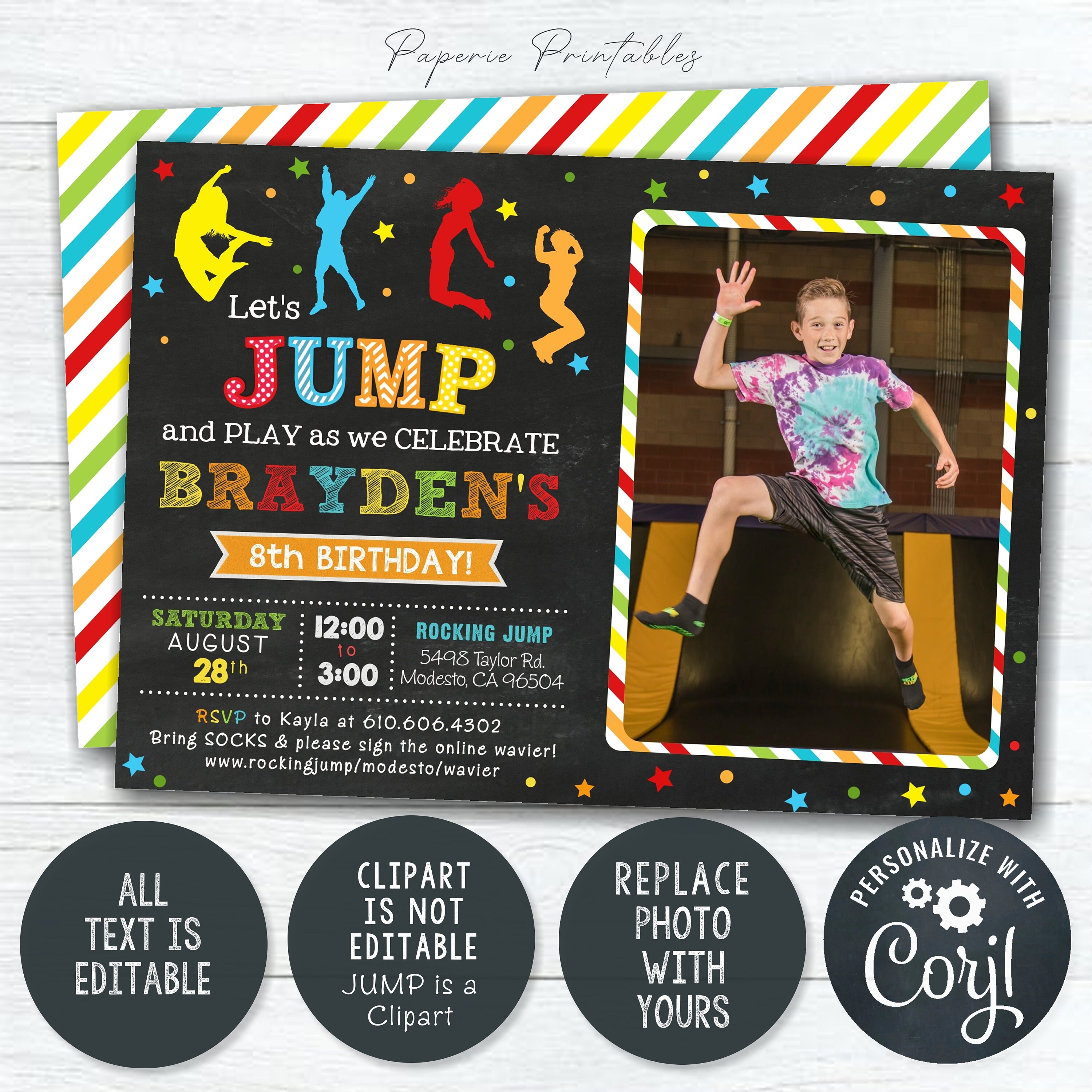 EDITABLE Let's Jump Birthday Invitation Trampoline | Etsy Canada