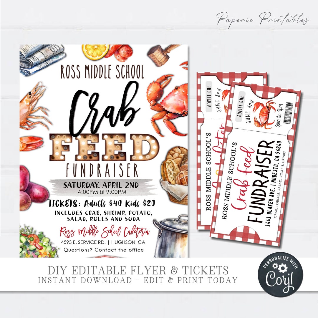 Crab Feed Fundraiser Flyer & Tickets: Editable DIY Printable (corjl) # ...