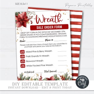 EDITABLE Christmas Wreath Fundraising Order Form, Wreath Sale Order ...