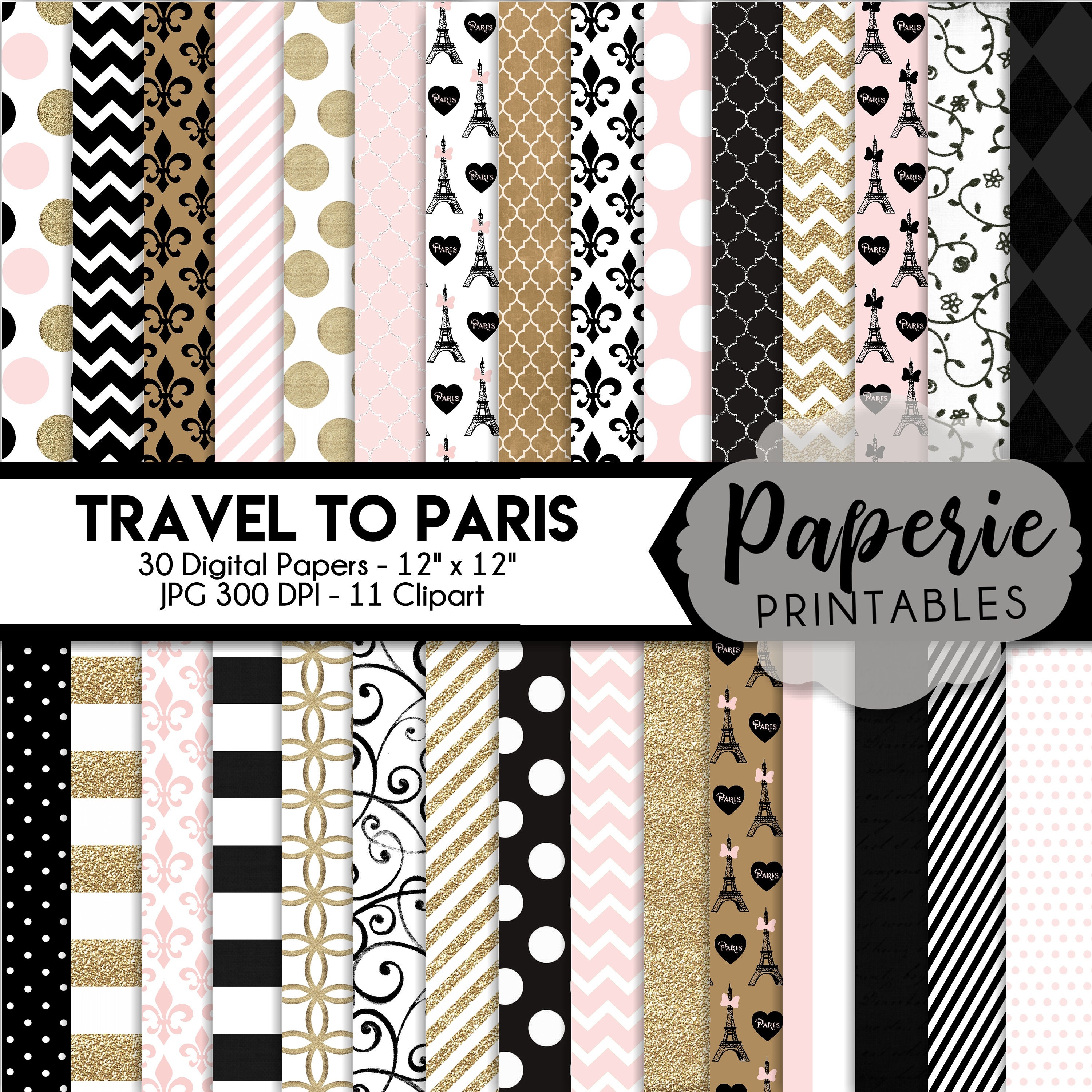 Paris Pattern Digital Paper 12x12 Digital Scrapbooking Paper - Etsy