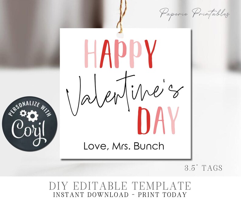 Editable Valentine's Day Gift Tag, Happy Valentine's Day Tag, Valentine ...
