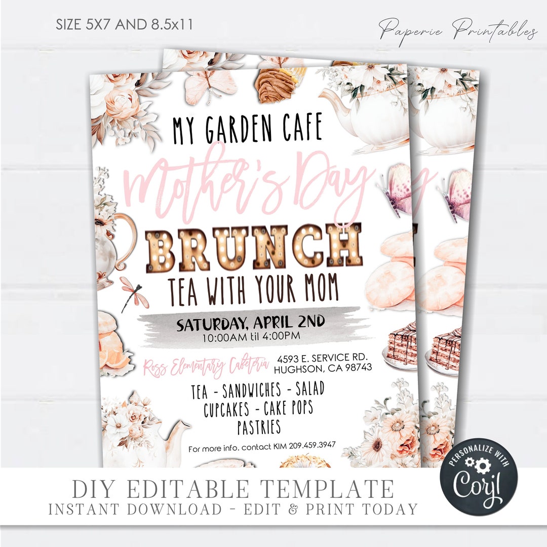 Editable Mother's Day Brunch Flyer: Tea Party Template (digital ...