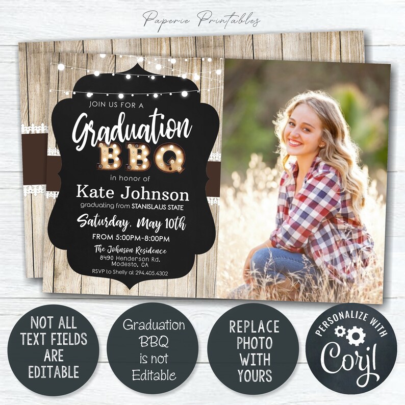 EDITABLE Graduation BBQ Invitation Graduation Party Template - Etsy