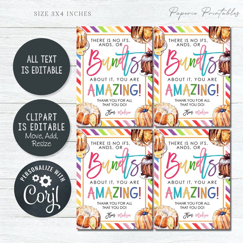 Editable Bundt Cake Appreciation Gift Tag (DIY Corjl Template) #TAW12 ...