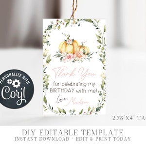 EDITABLE Pumpkin Birthday Party Favor Tags Girl Fall Birthday Party ...