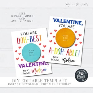 Editable Valentine Tags, A-doh-able Valentine Cards, Doh-riffic ...