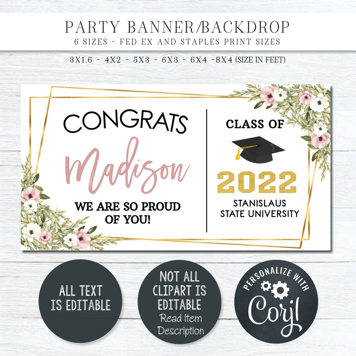 EDITABLE Graduation Banner Graduation Yard Sign Class of - Etsy