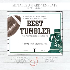 Editable Cheerleading Awards, End of Season Award, Cheer Team Party ...