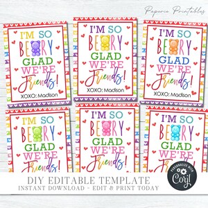 Editable Gummy Bear Valentine Tags, Kids Valentine Cards, School ...
